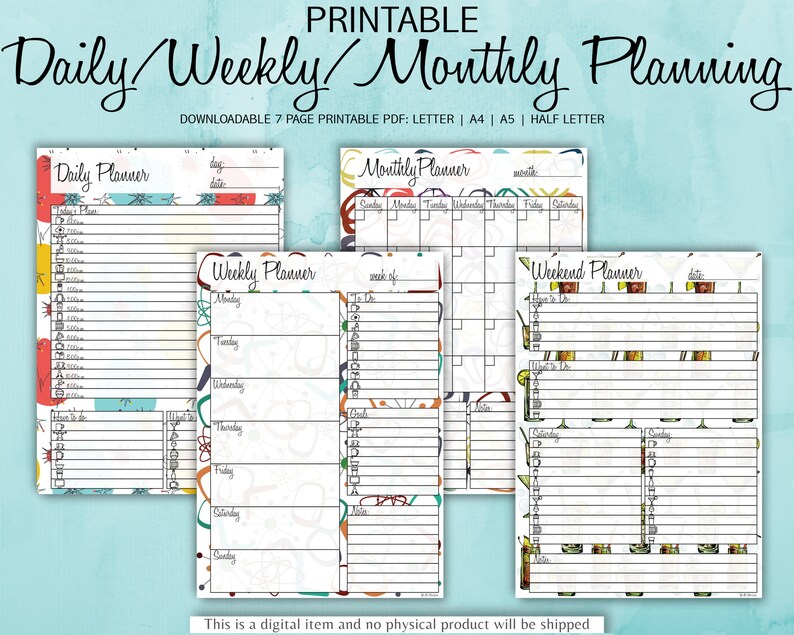 Daily Weekly Weekend Monthly Planner Bundle Printable A4 - Etsy