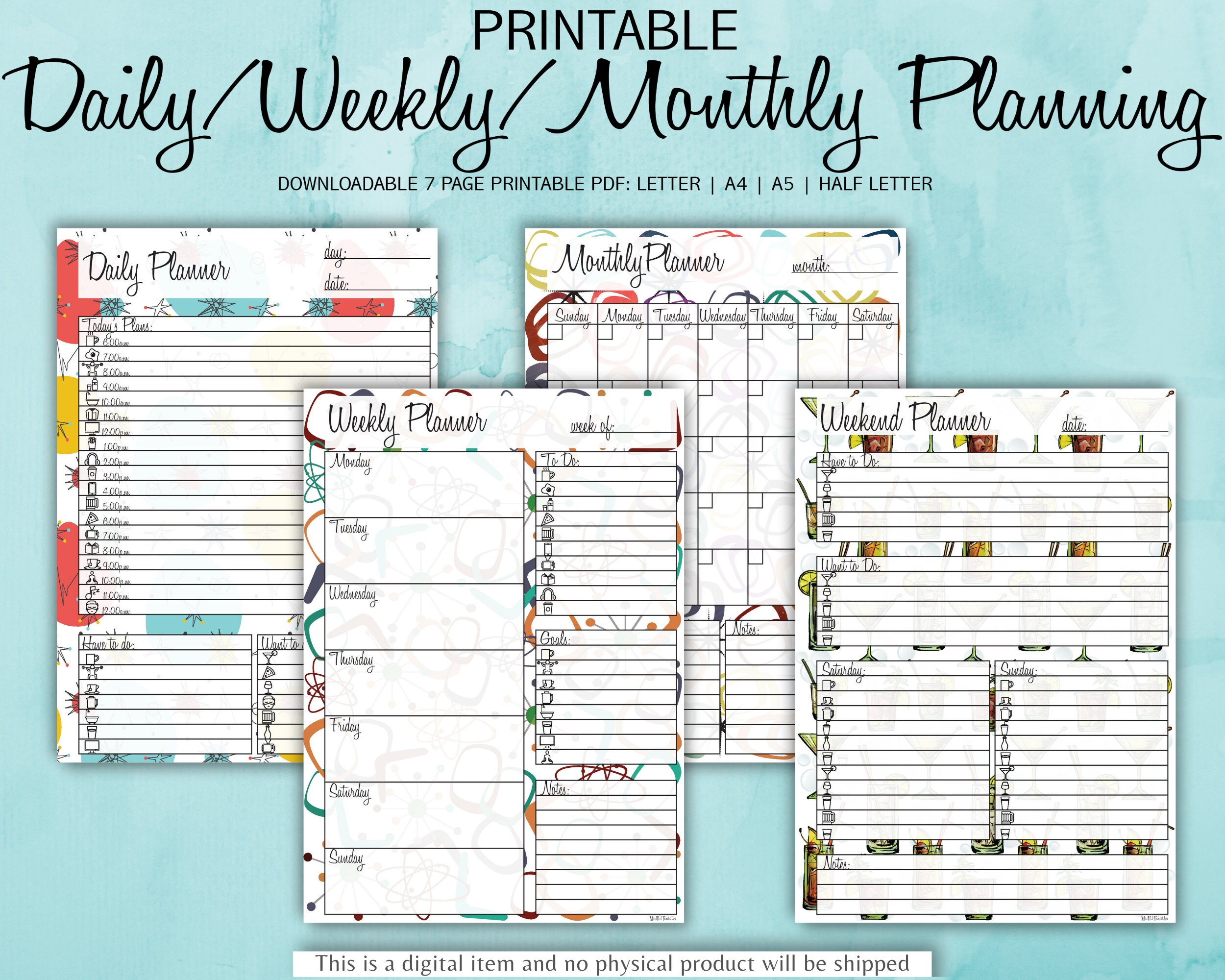 Daily Weekly Weekend Monthly Planner Bundle Printable A4 | Etsy