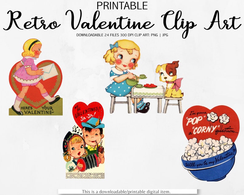 Retro Valentine's Day Clipart Vintage Valentines PNG - Etsy