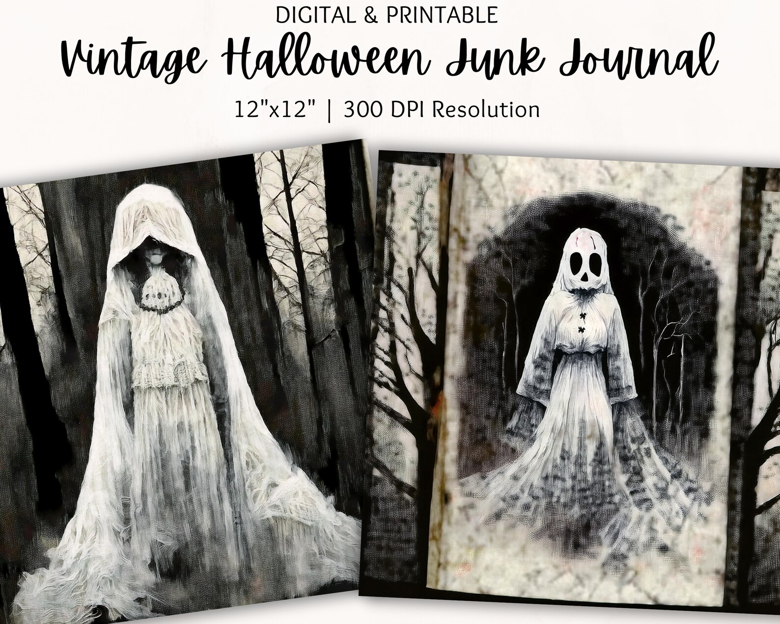 Vintage Halloween Junk Journal Kit | Skeleton Bride and Groom ...