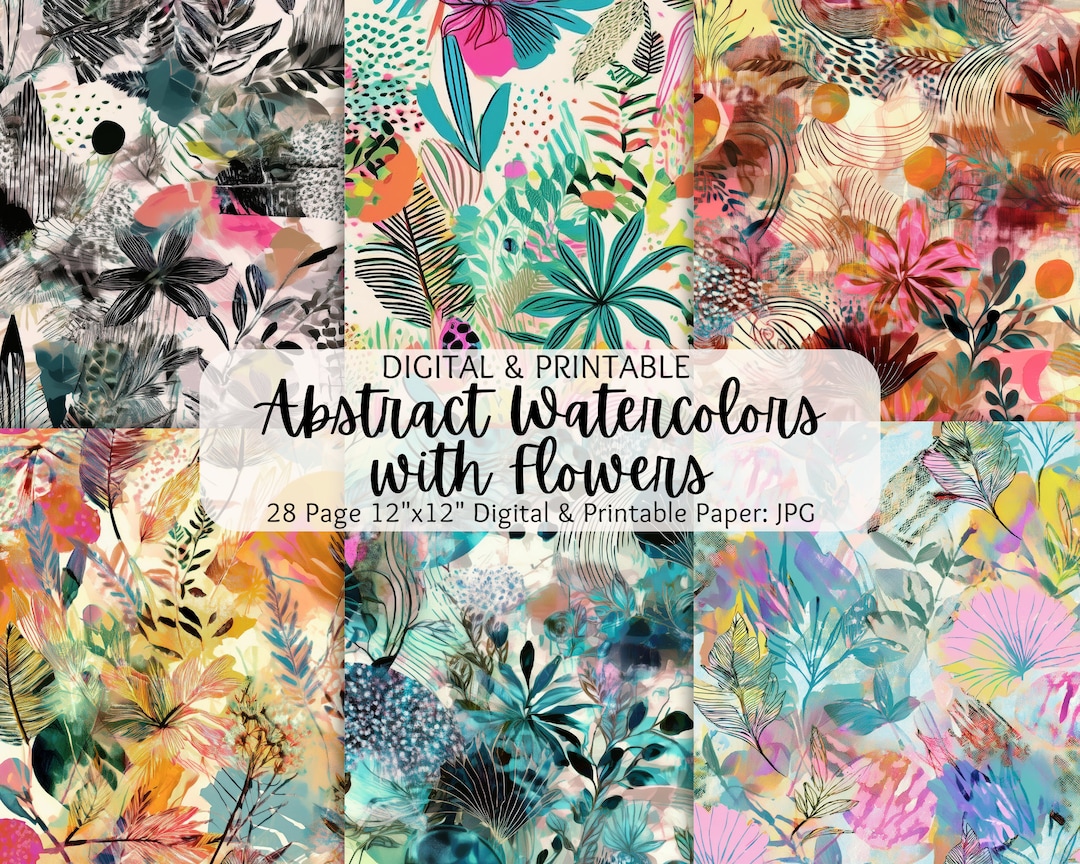 Abstract Watercolor Flowers Digital Paper Pack | Commercial Use ...