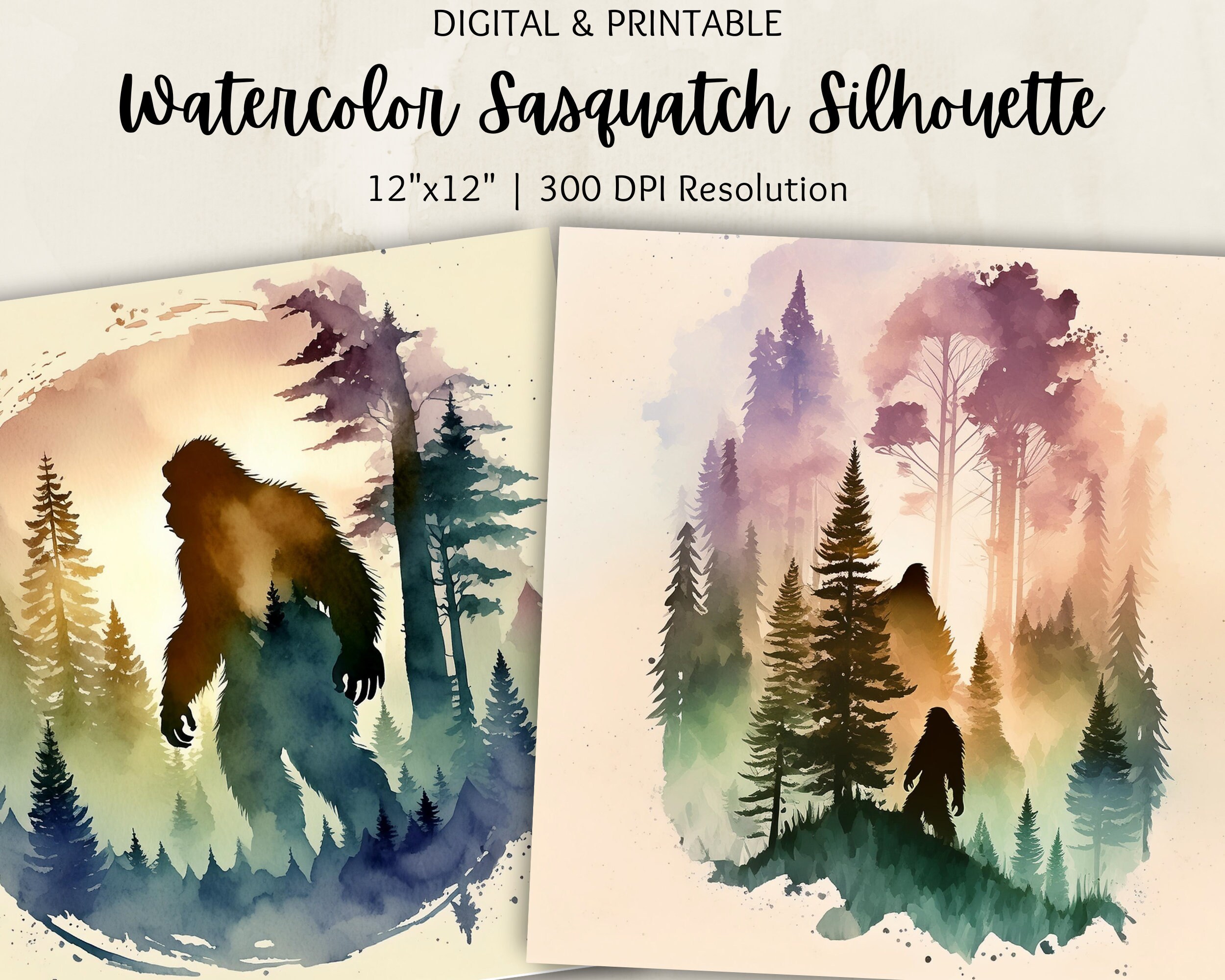 Watercolor Sasquatch Clipart PNG | Bigfoot, Sasquatch, Yeti | Wall Art ...