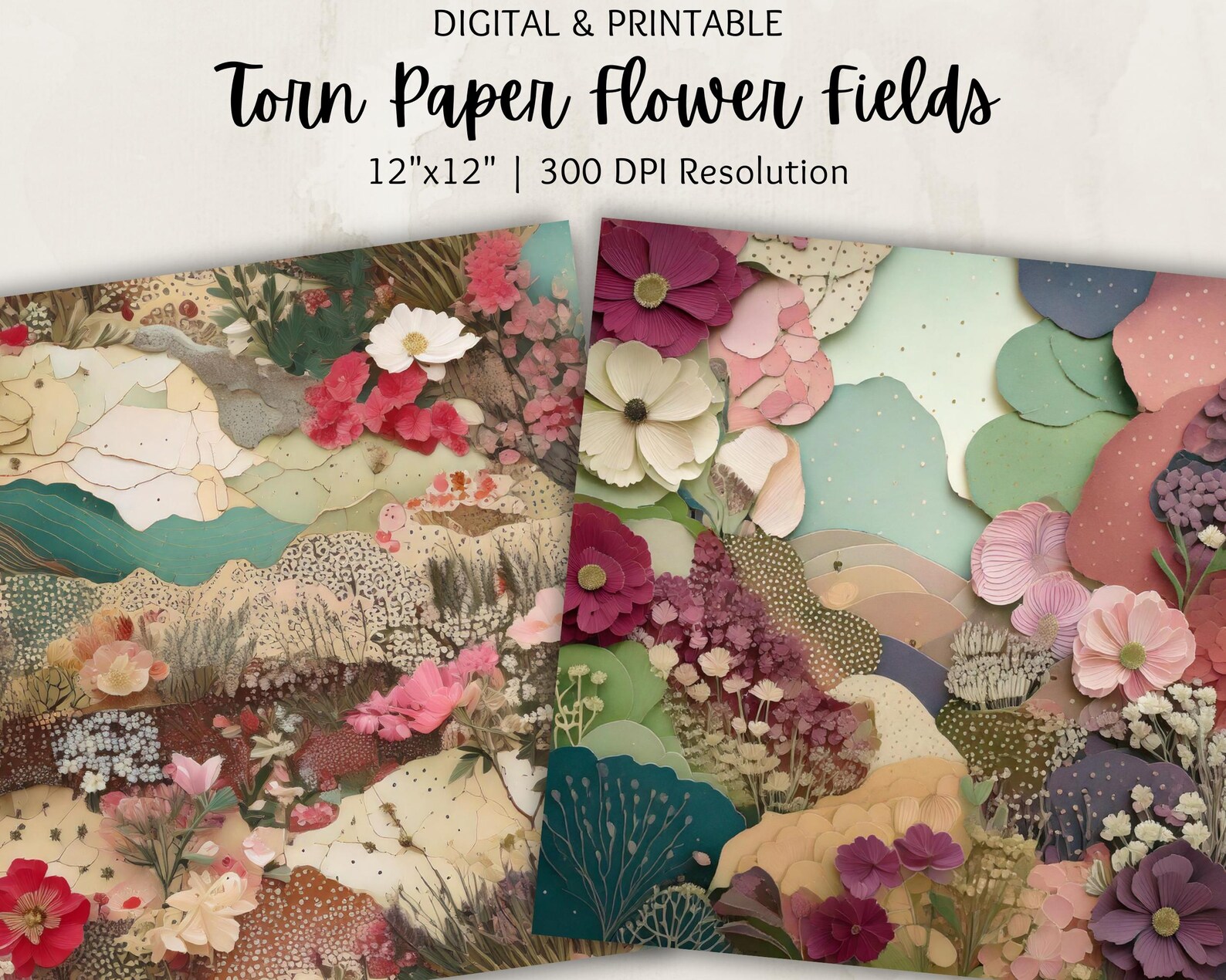 Torn Paper Flower Fields | Deckle Paper Flower | Floral Background ...