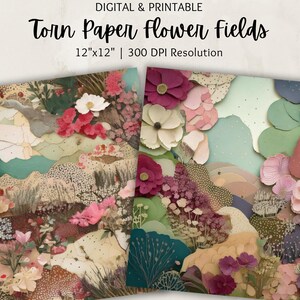 Torn Paper Flower Fields | Deckle Paper Flower | Floral Background ...