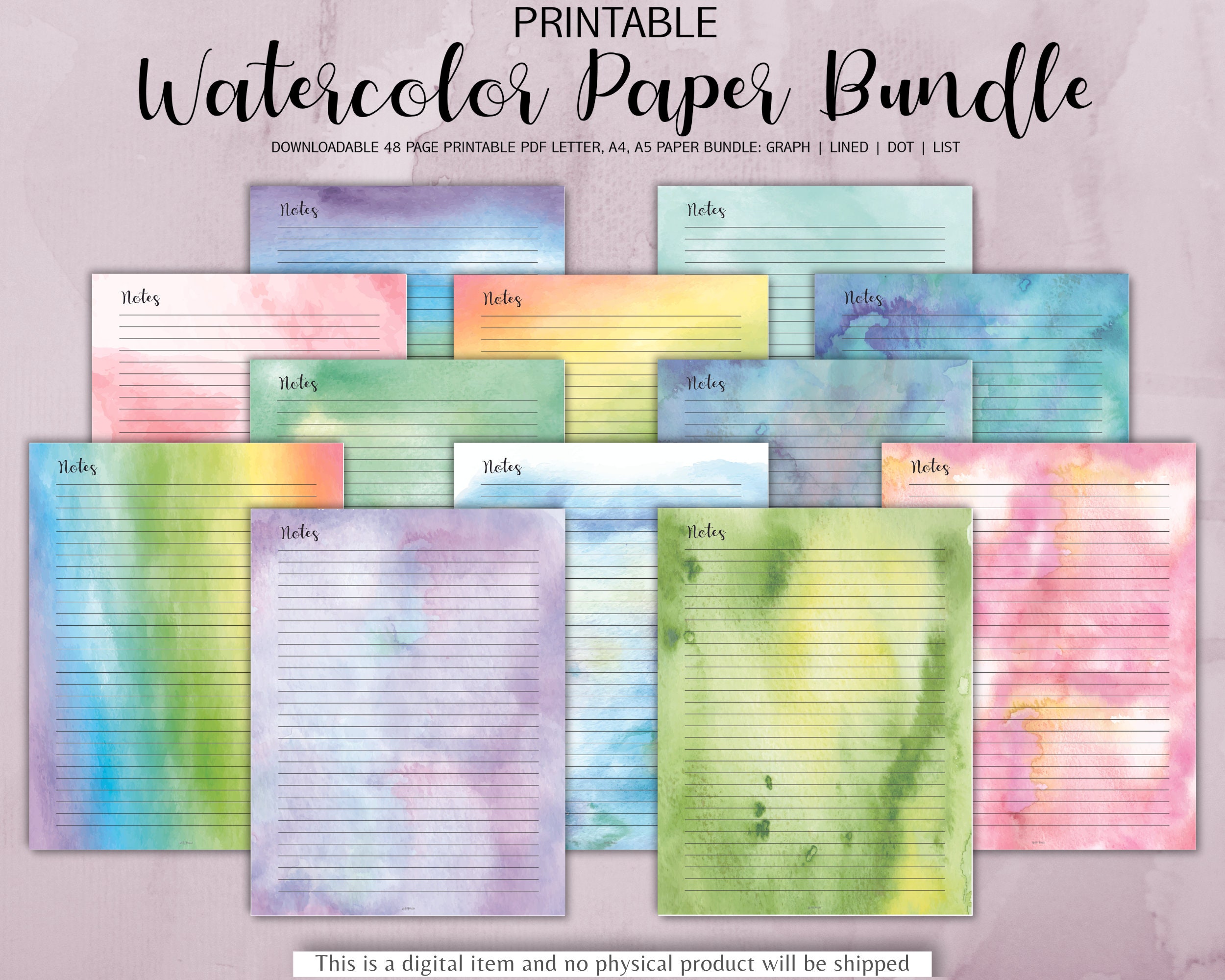 Watercolor Note Taking Journal Printable Paper Insert Bundle - Etsy