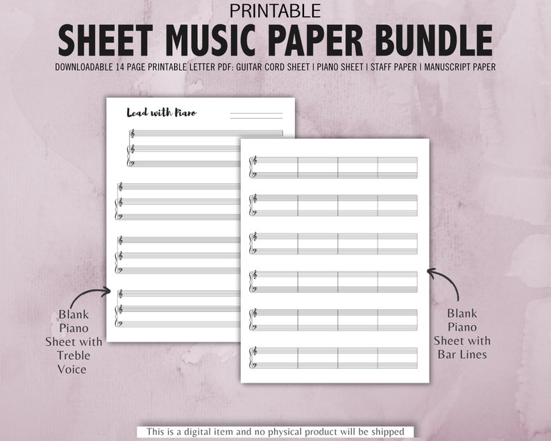 Blank Sheet Music Printable Bundle Staff Paper Piano Sheet Music Guitar ...