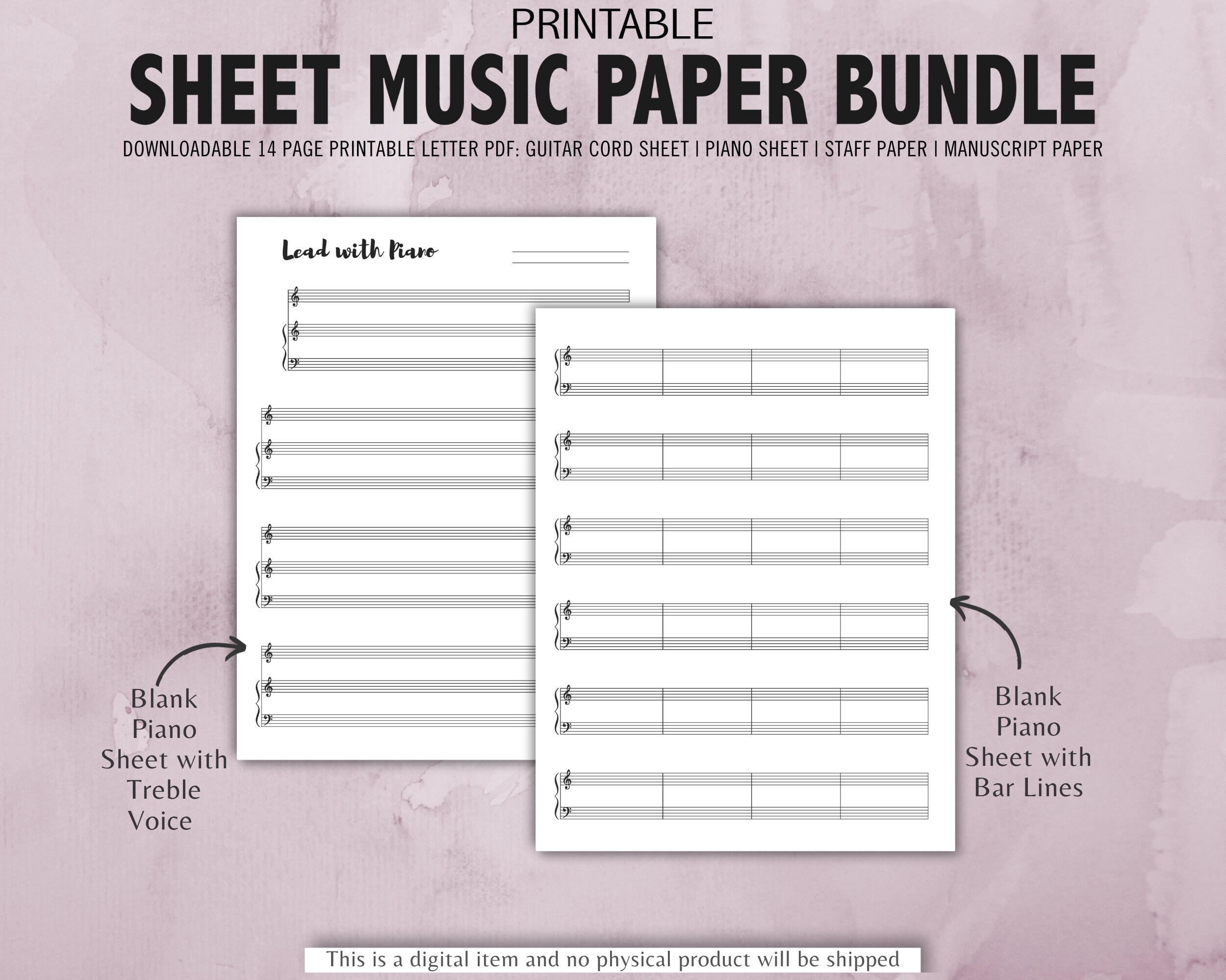 Blank Sheet Music Printable Bundle Staff Paper Piano Sheet Music Guitar ...