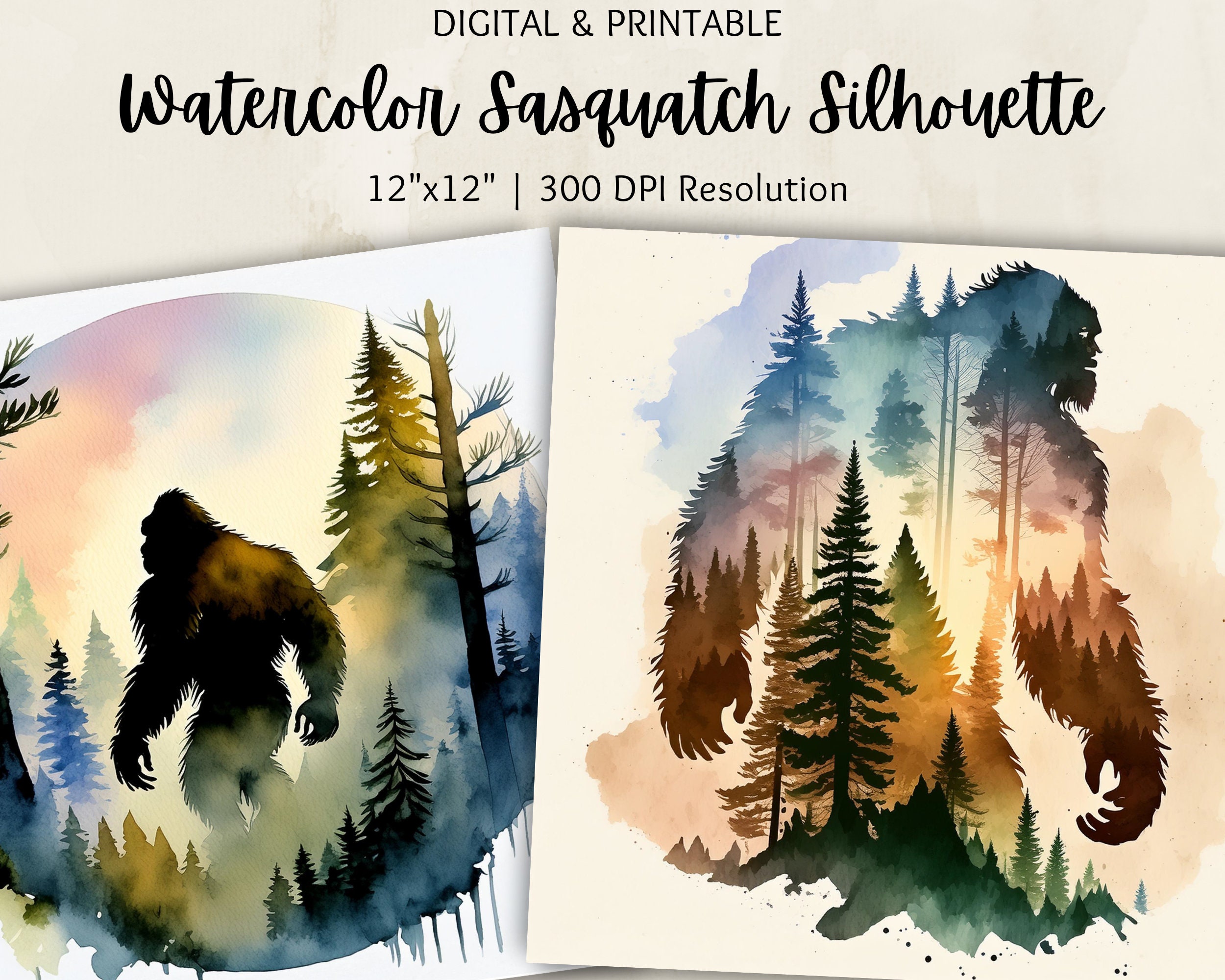 Watercolor Sasquatch Clipart PNG | Bigfoot, Sasquatch, Yeti | Wall Art ...