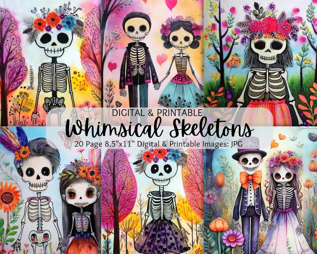 Whimsical Halloween Skeletons Junk Journal Pages | Digital Paper ...