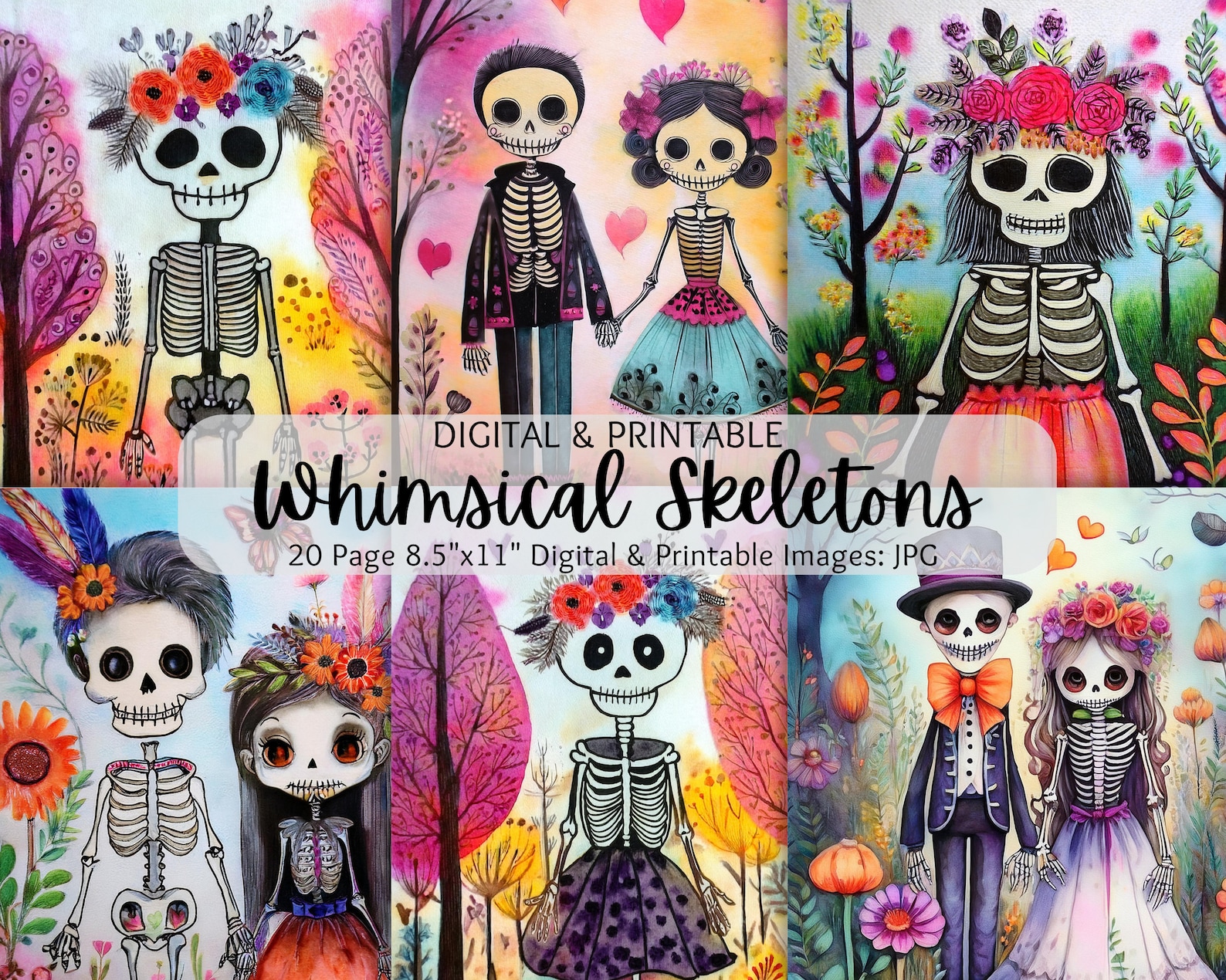 Whimsical Halloween Skeletons Junk Journal Pages | Digital Paper ...