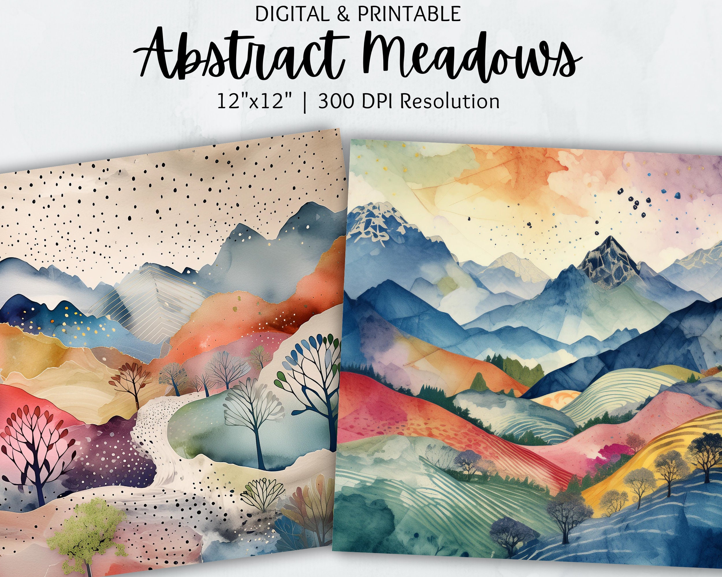 Watercolor Abstract Meadows Collage | Digital Paper | Commercial Use ...