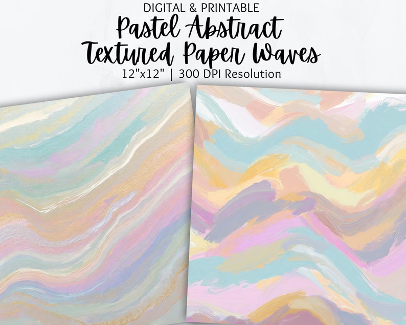 Pastel Abstract Textured Paper Waves | Digital Paper Pack | Commercial ...