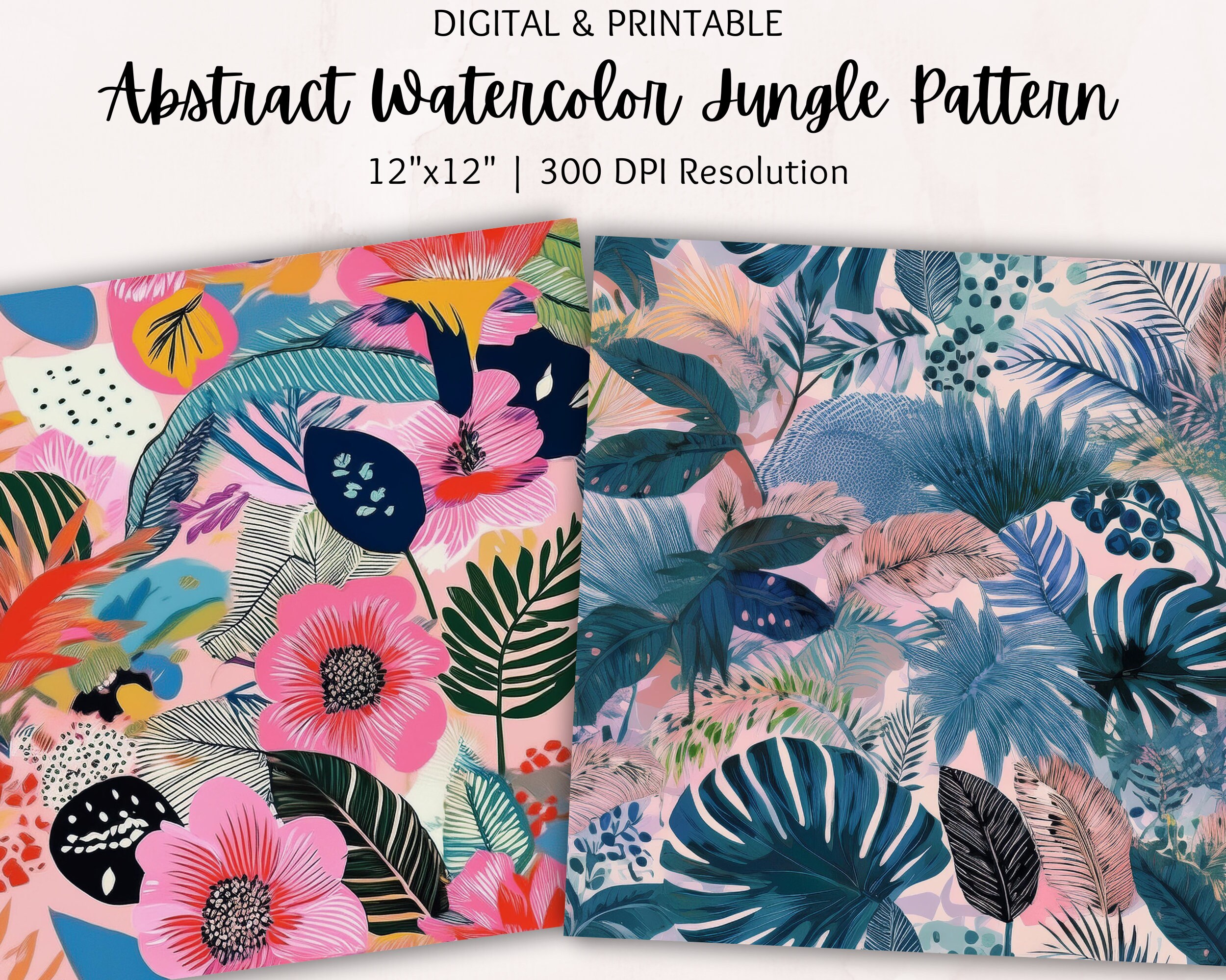 Abstract Watercolor Jungle Patterns | Tropical Flower Patterns ...