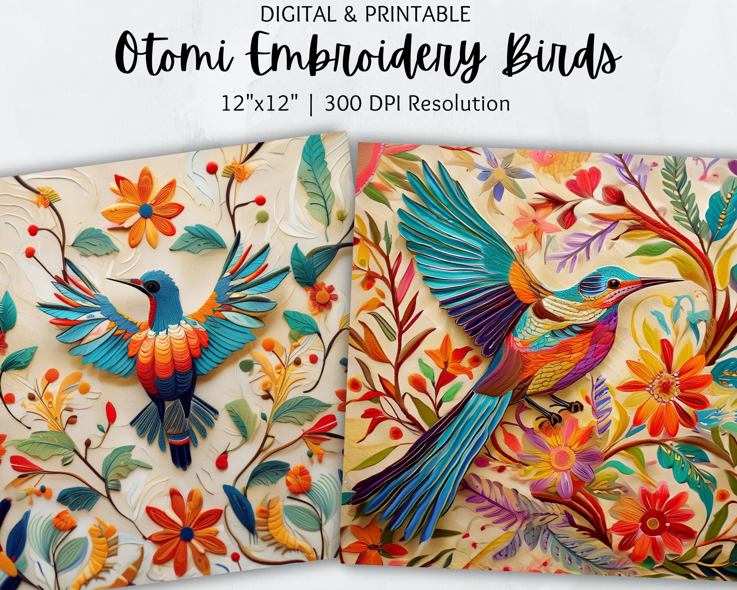 Otomi Embroidery Birds | Mexican Folk Art Paper | Mexican Folk Art ...