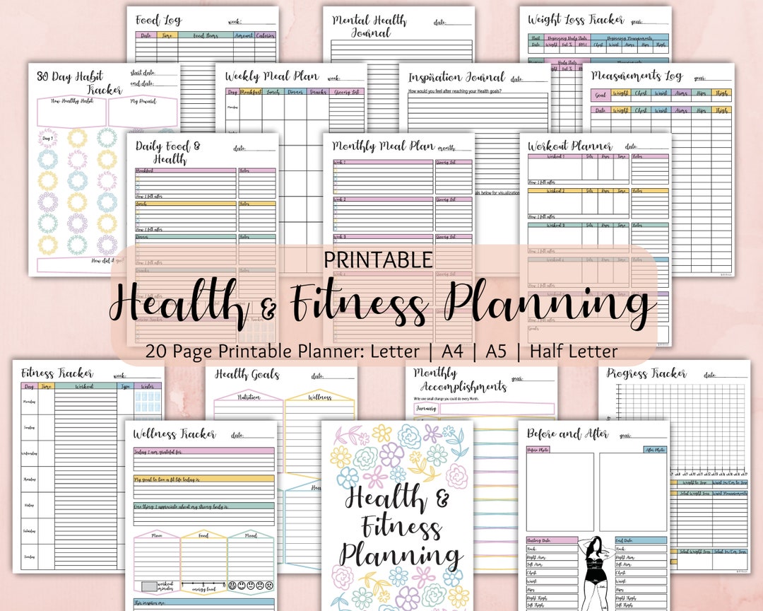 Self Care, Health, Fitness and Wellness Journal Planner Insert Bundle ...