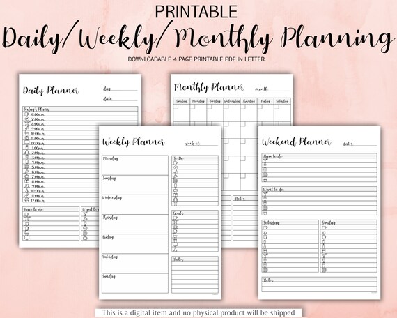 Daily Weekly Weekend Monthly Planner Bundle Printable - Etsy