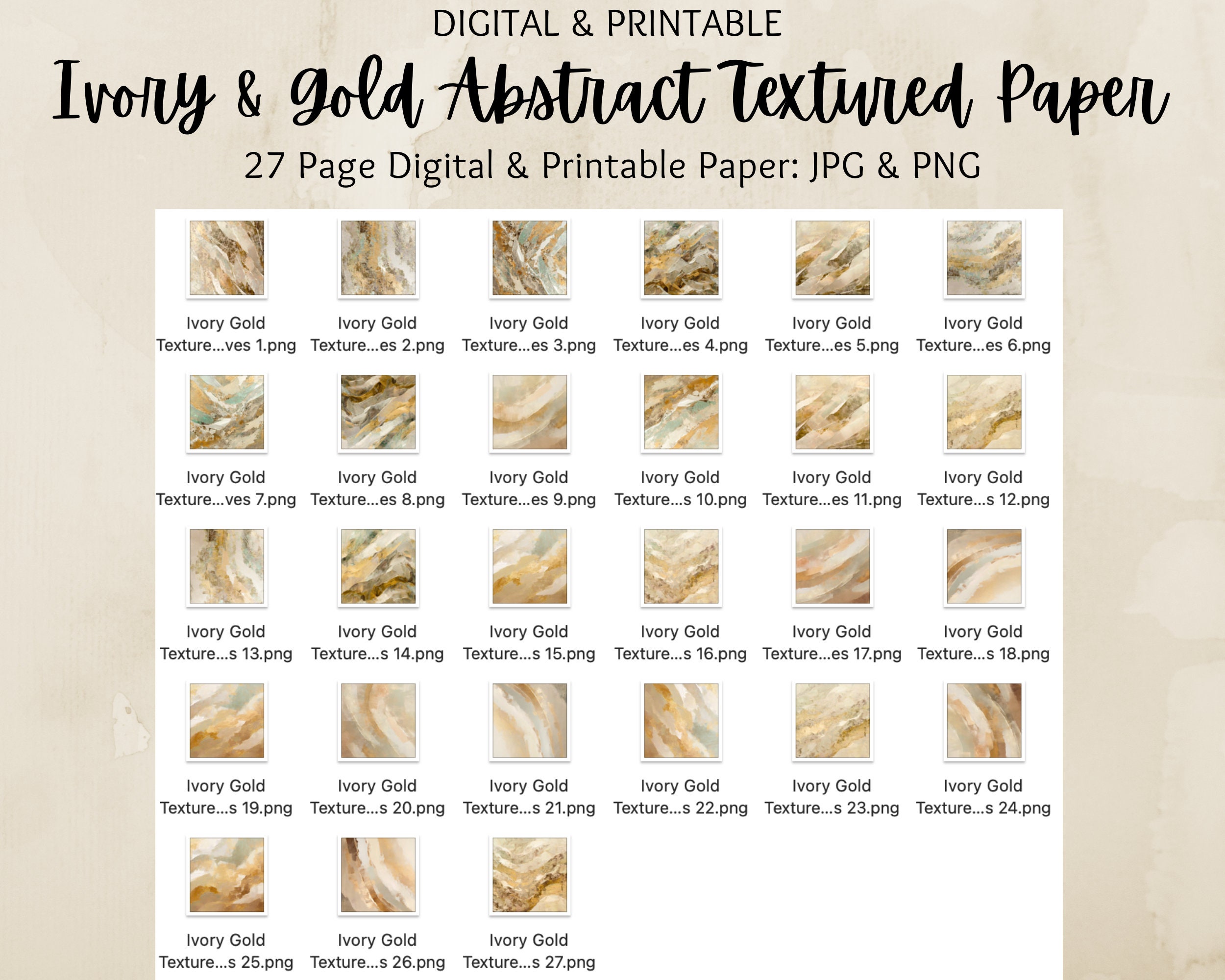 Ivory and Gold Metallic Abstract Textured Paper | Digital Paper Pack ...