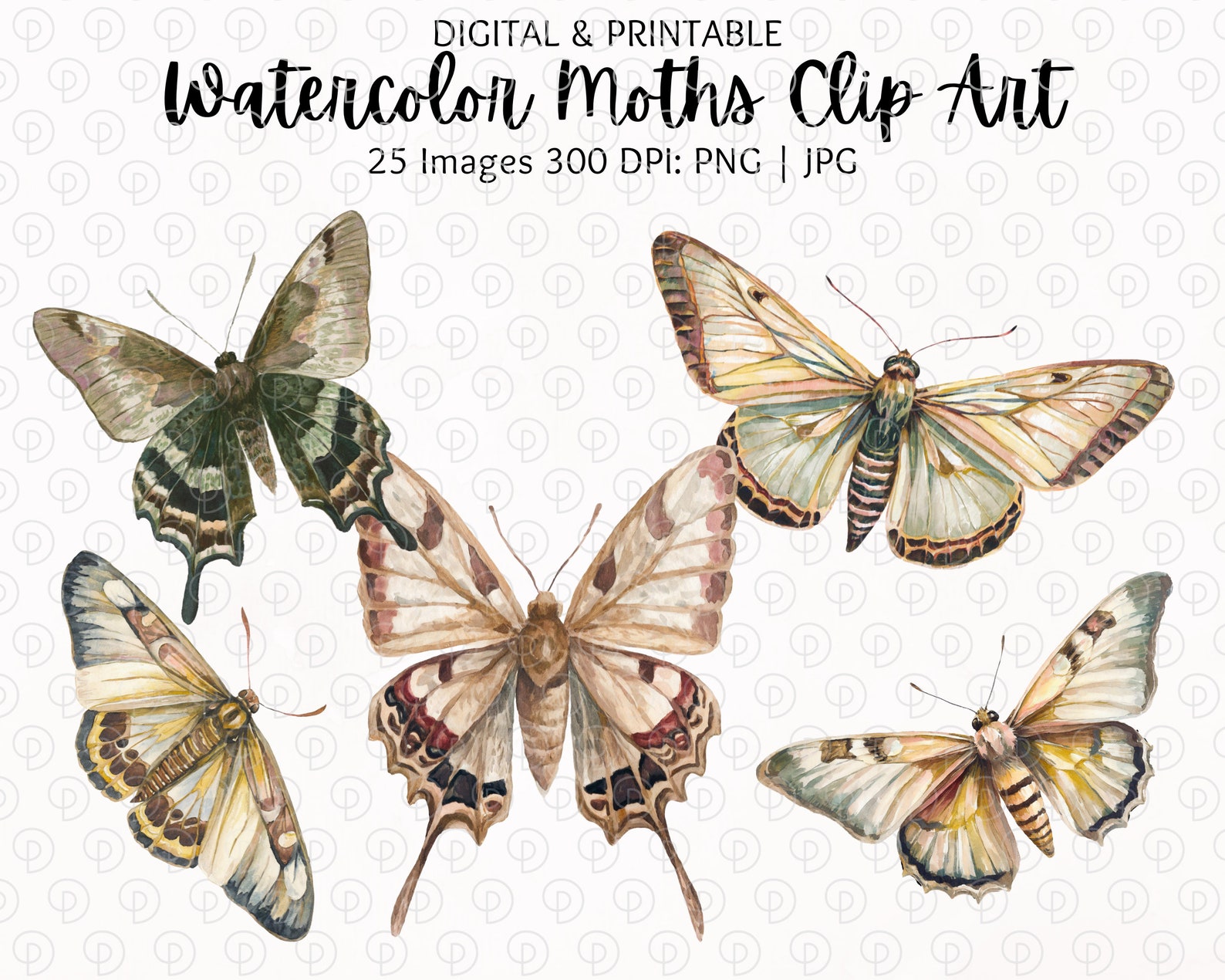 Watercolor Moth Clipart | Butterfly Clipart Set | Luna Moth Clipart ...