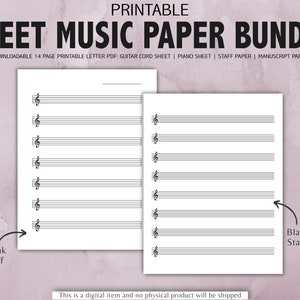 Blank Sheet Music Printable Bundle Staff Paper Piano Sheet | Etsy