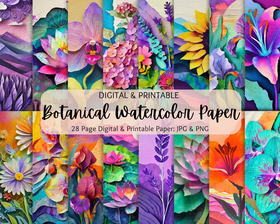 Botanical Watercolor Digital Paper | Watercolor Flower Background ...