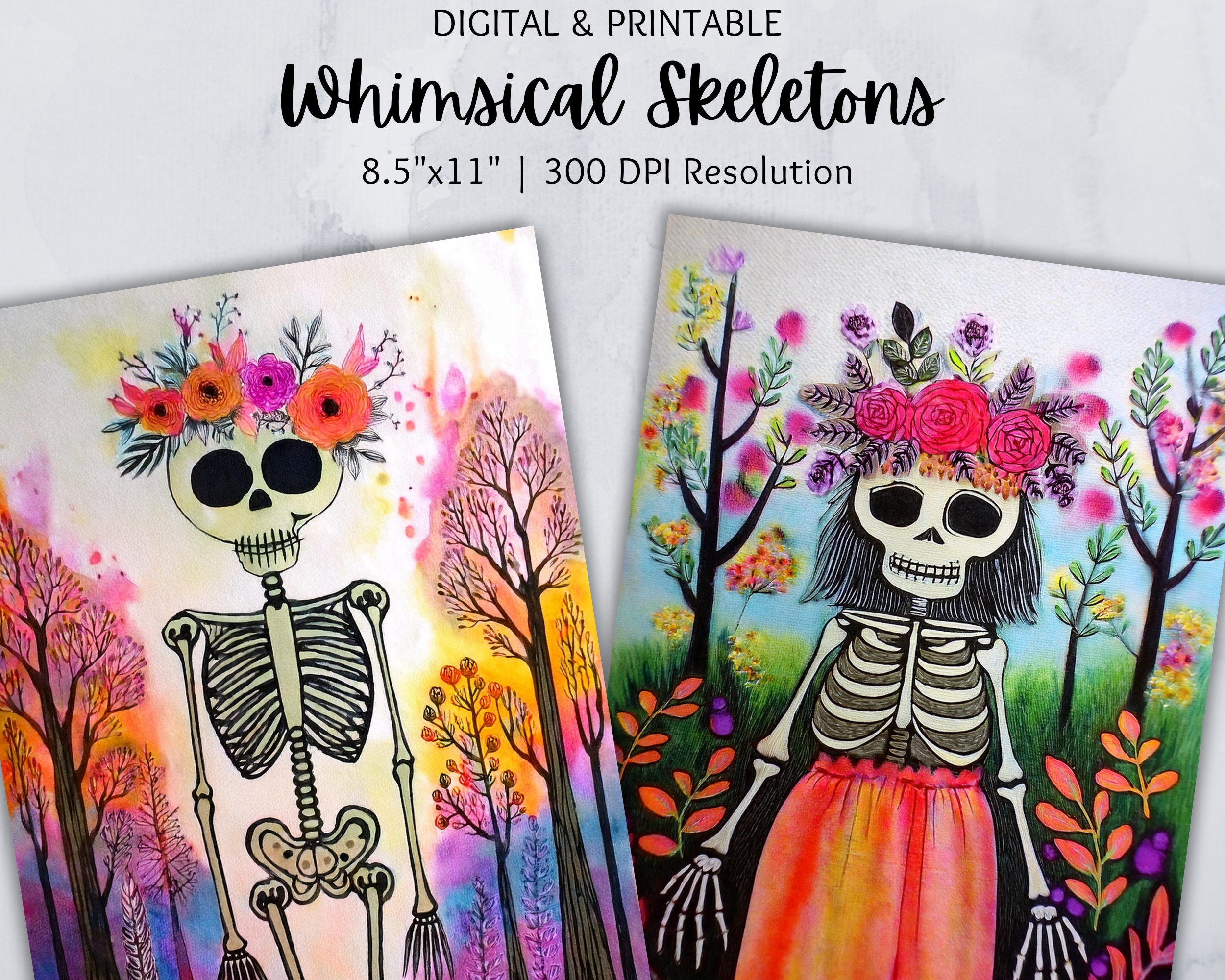 Whimsical Halloween Skeletons Junk Journal Pages | Digital Paper ...
