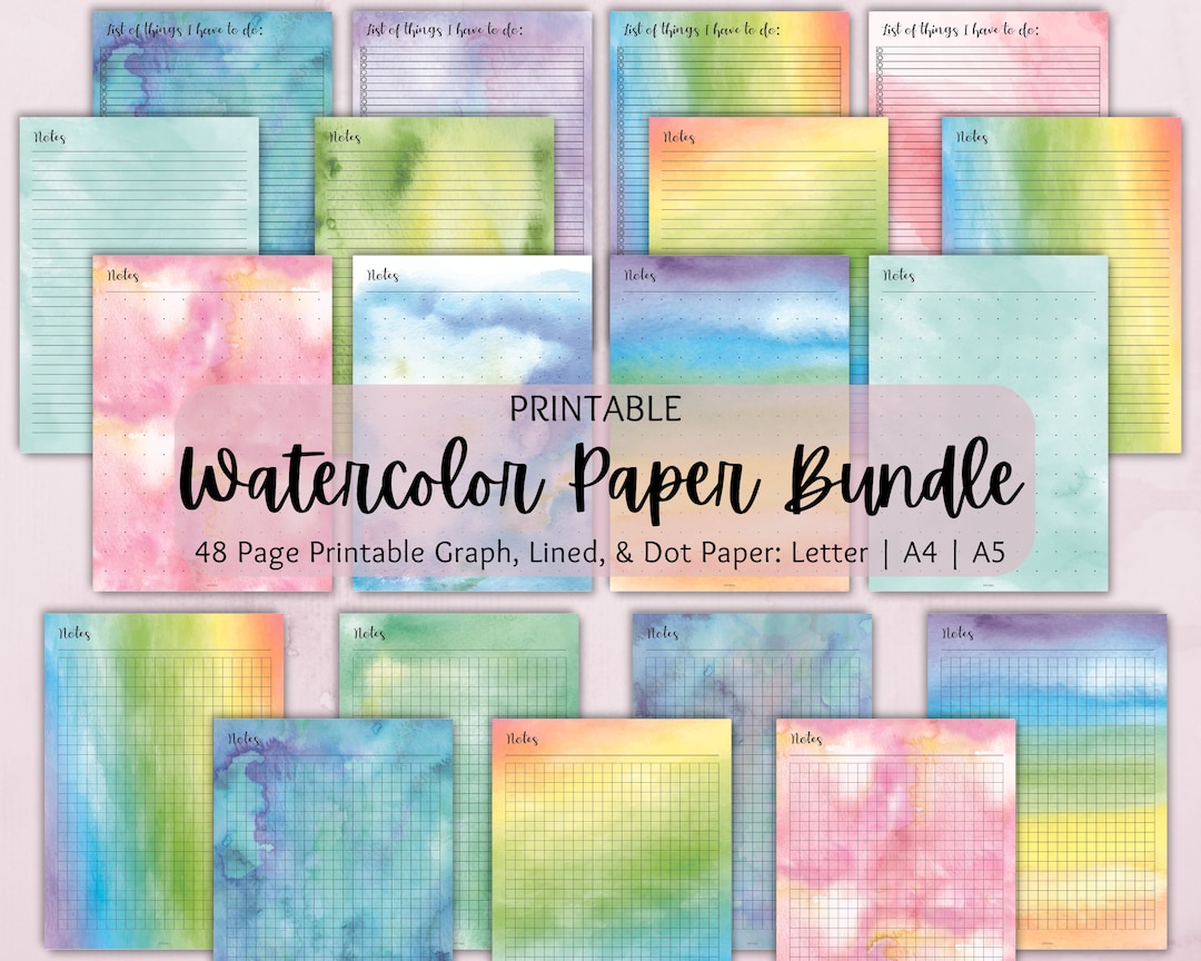 Watercolor Note Taking Journal Printable Paper Insert Bundle | Dot Grid ...