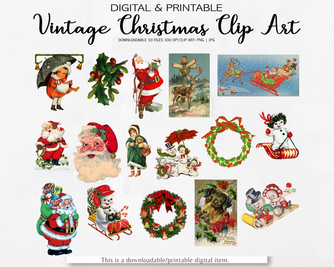 Vintage Christmas Clipart Retro Christmas PNG Clip Art Junk Journal ...