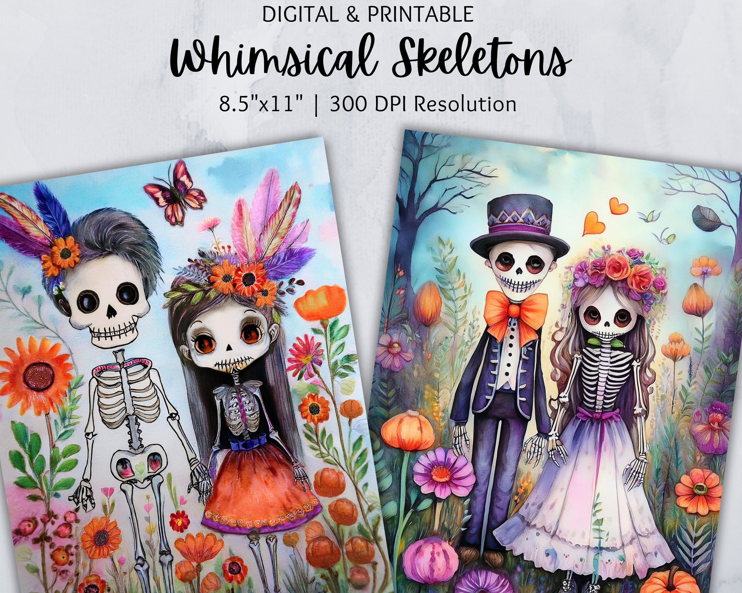 Whimsical Halloween Skeletons Junk Journal Pages | Digital Paper ...