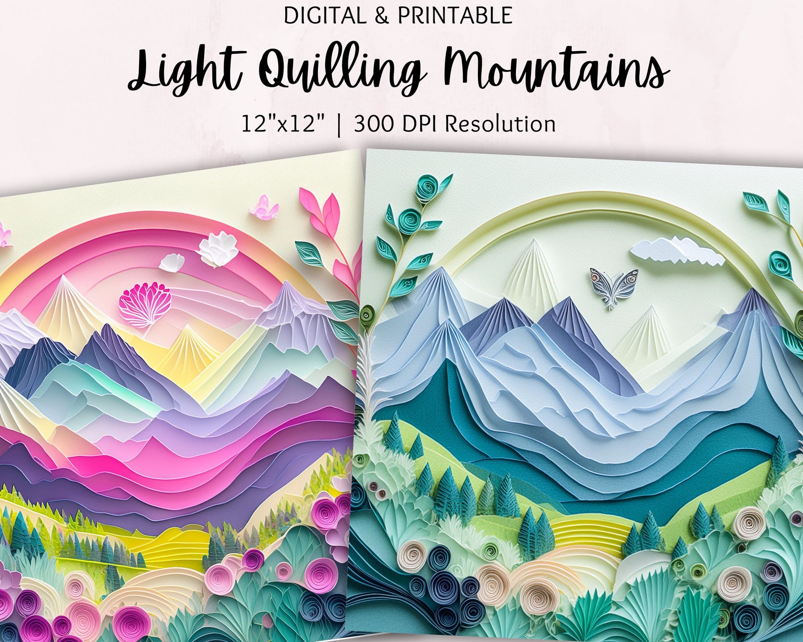 Quilling Light & Colorful Mountains Paper Art | Digital Downloads Paper ...