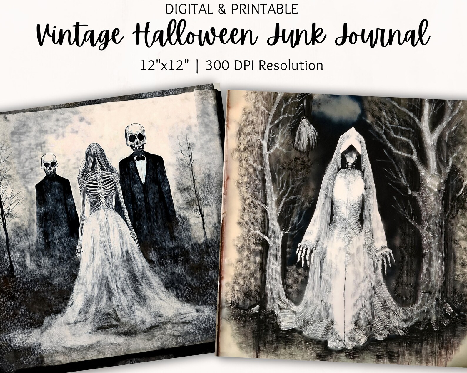 Vintage Halloween Junk Journal Kit | Skeleton Bride and Groom ...