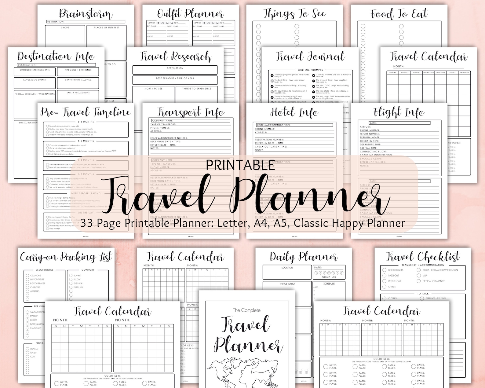 Complete Travel Planner Printable Bundle | Vacation Planner | Travel ...