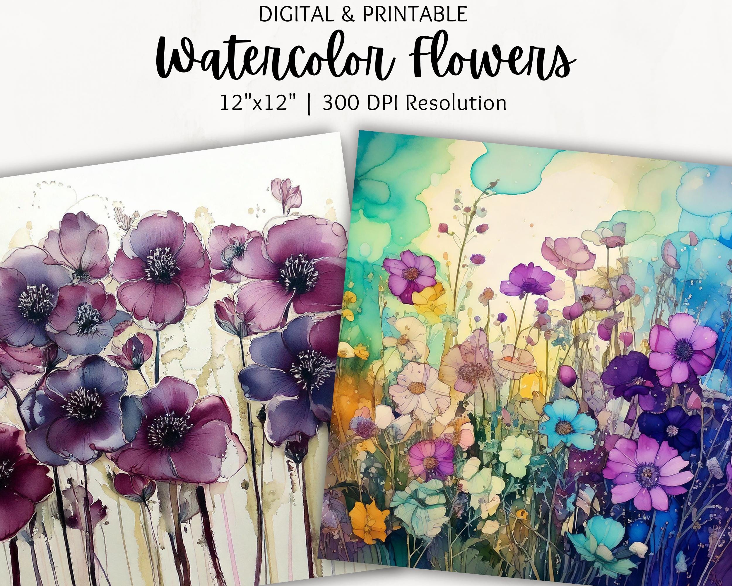Watercolor Flowers | Colorful Flowers | Digital Paper Pack | Watercolor ...