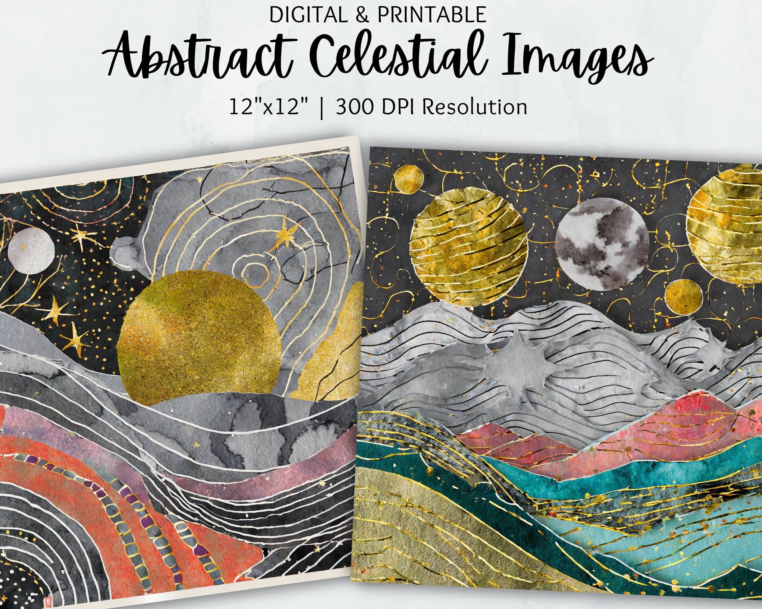 Abstract Metallic Celestial Paper | Digital Paper Pack | Commercial Use ...