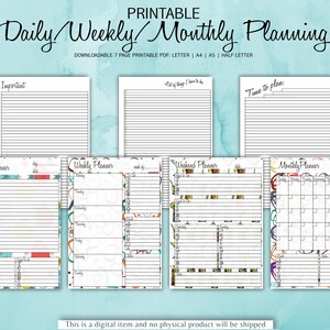 Daily, Weekly, Weekend, Monthly Planner Bundle Printable A4, A5, Letter ...