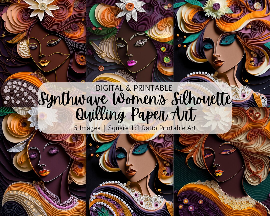 Synthwave Women's Silhouette Art | Brown Colorful Quilling Paper Art ...