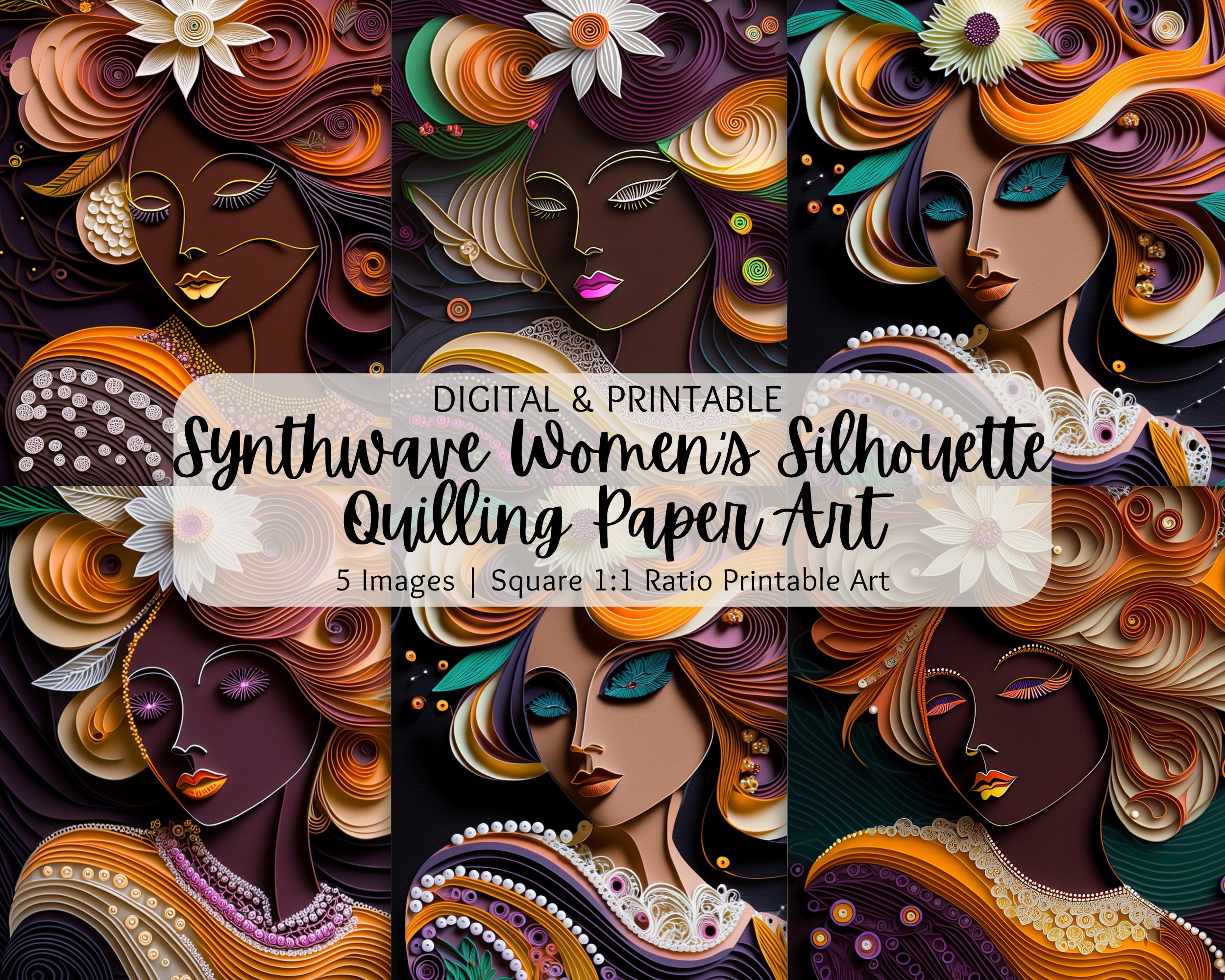 Synthwave Women's Silhouette Art | Brown Colorful Quilling Paper Art ...