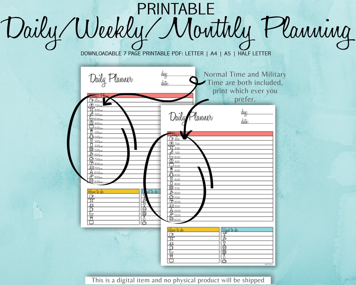 Daily Weekly Weekend Monthly Planner Bundle Printable A4 - Etsy
