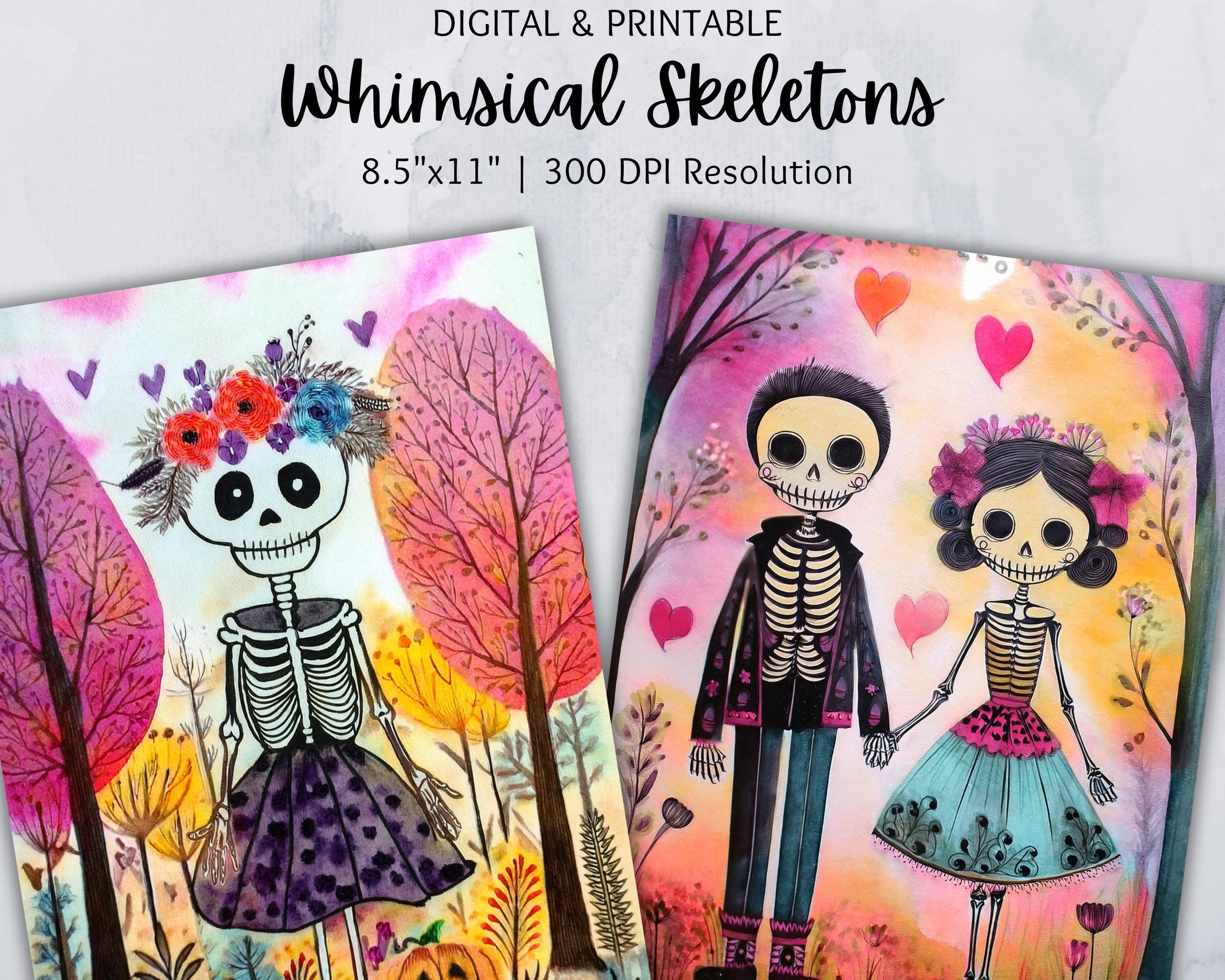 Whimsical Halloween Skeletons Junk Journal Pages | Digital Paper ...