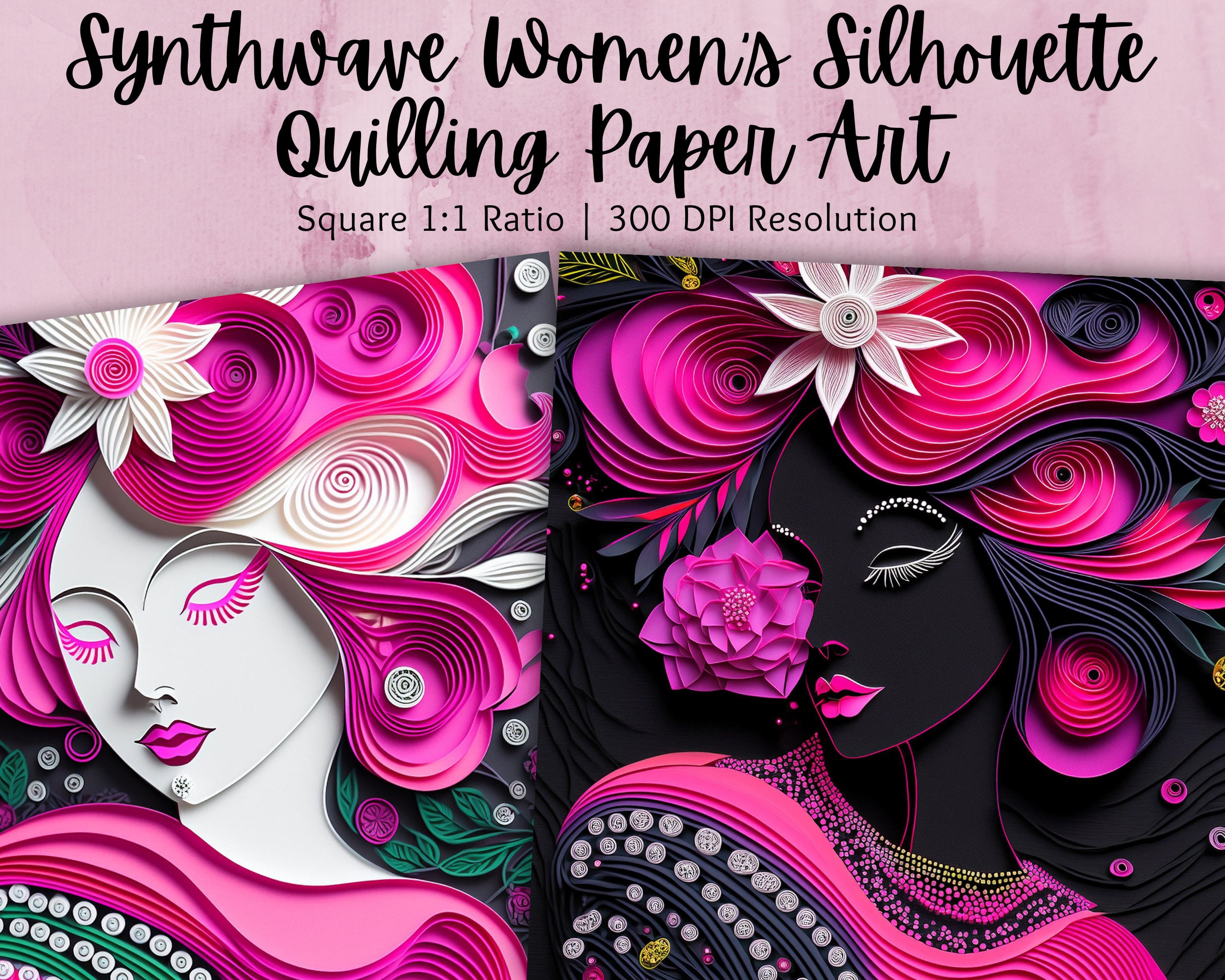Synthwave Women's Silhouette Art | Pink Colorful Quilling Paper Art ...