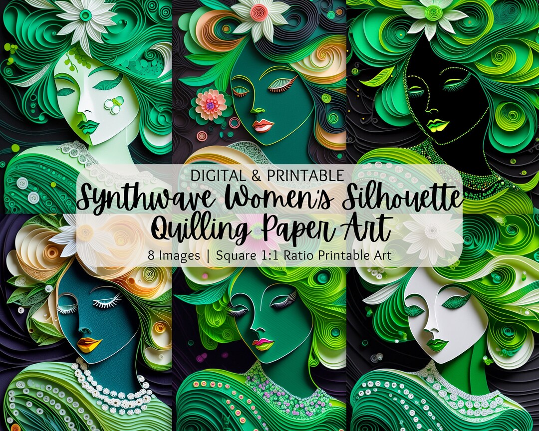 Synthwave Women's Silhouette Art | Green Colorful Quilling Paper Art ...