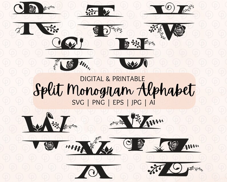 Split Monogram Alphabet SVG PNG EPS | Floral Split Monogram Frame ...