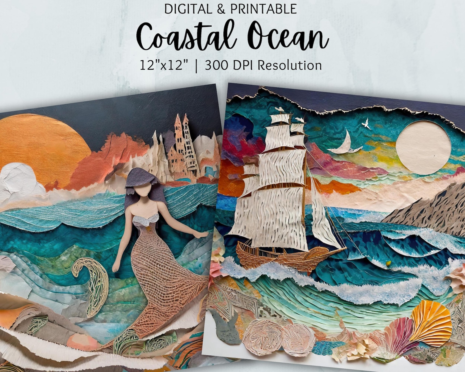 Coastal Junk Journal Layered Paper | Ocean Textured Paper | Digital ...