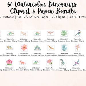 Watercolor Dinosaur Clipart Bundle | Watercolor Dinosaurs Digital Paper ...