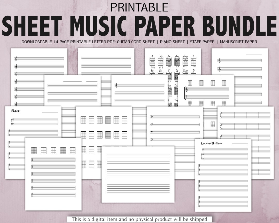 Blank Sheet Music Printable Bundle Staff Paper Piano Sheet - Etsy