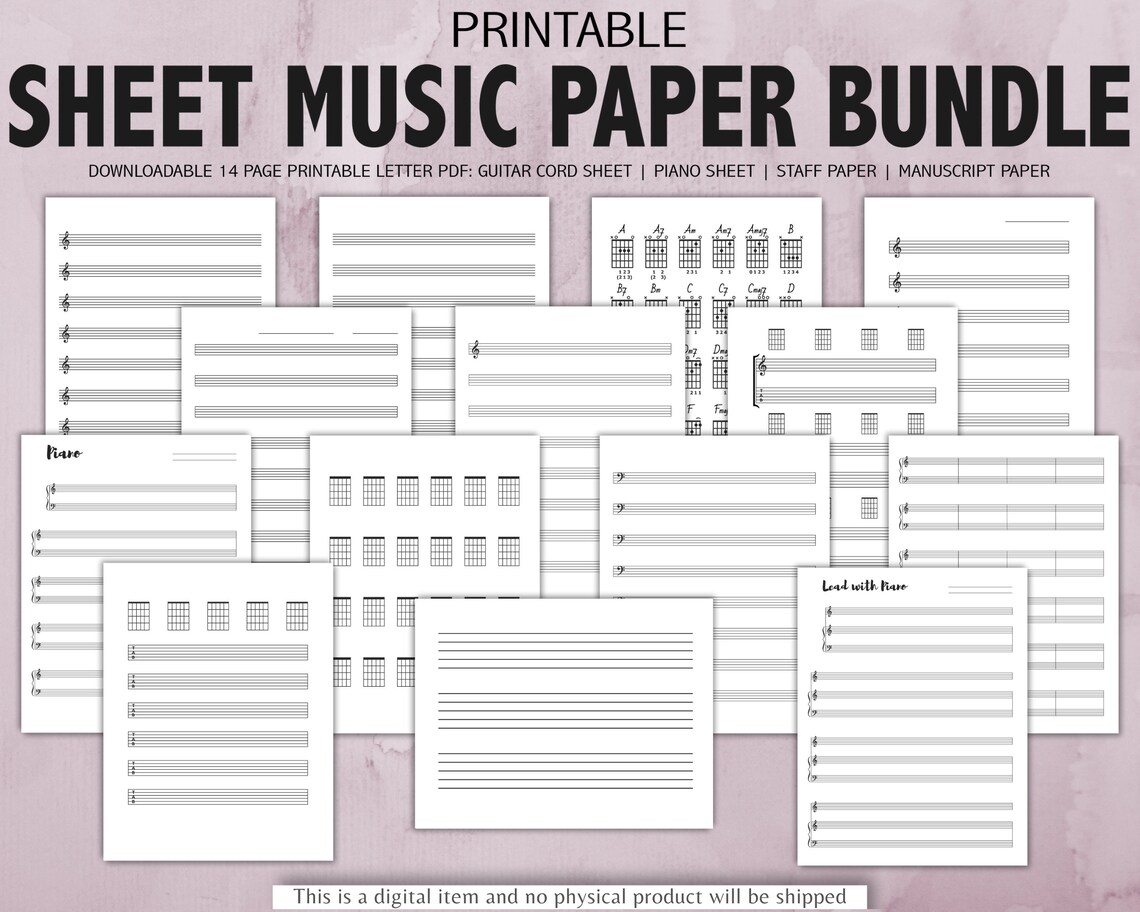 Blank Sheet Music Printable Bundle Staff Paper Piano Sheet - Etsy
