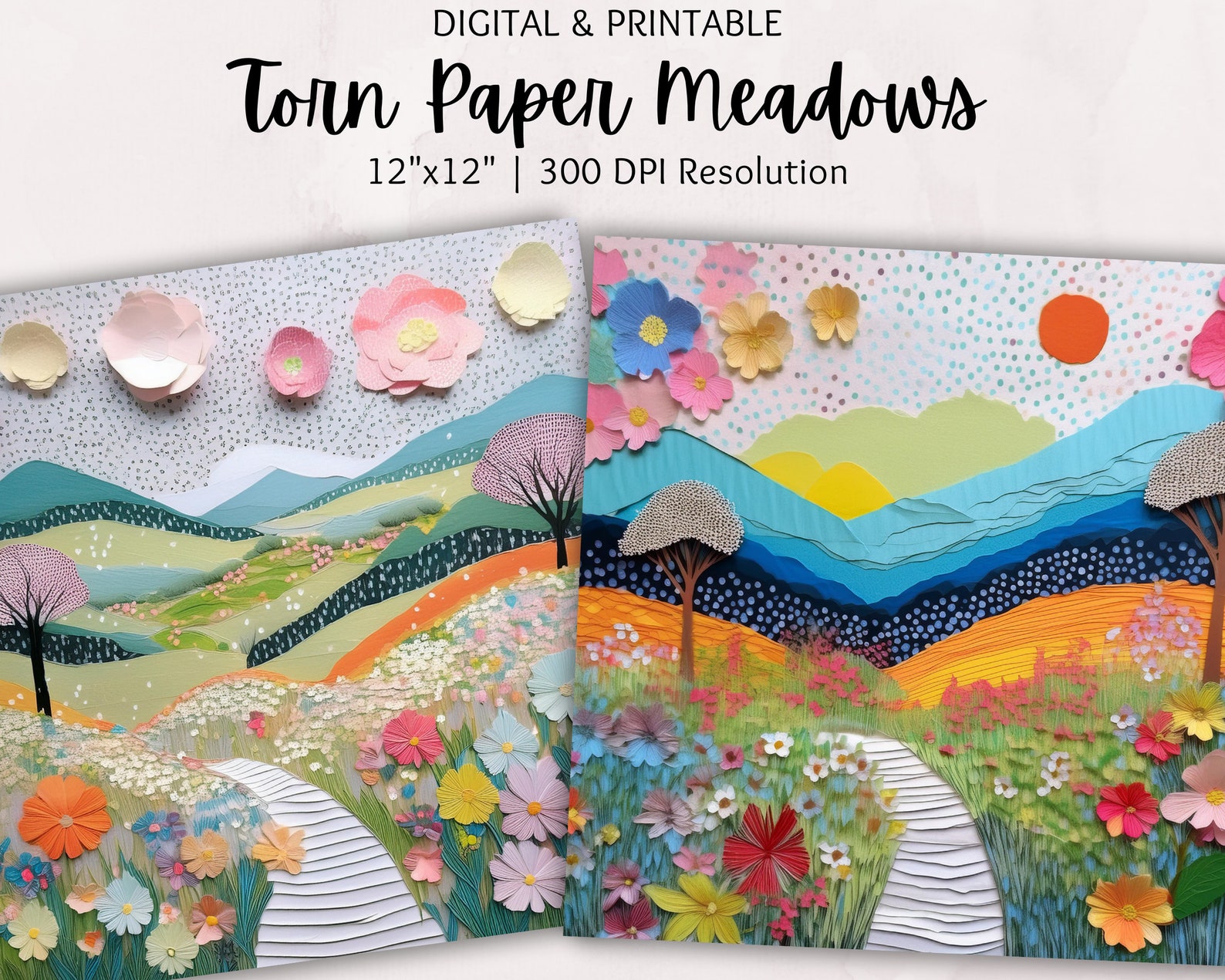 Torn Paper Flower Meadows | Deckle Paper Flower | Floral Background ...
