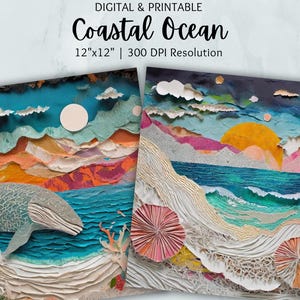 Coastal Junk Journal Layered Paper | Ocean Textured Paper | Digital ...