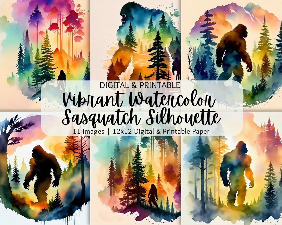 Vibrant Watercolor Sasquatch Printable Art | Bigfoot, Sasquatch, Yeti ...