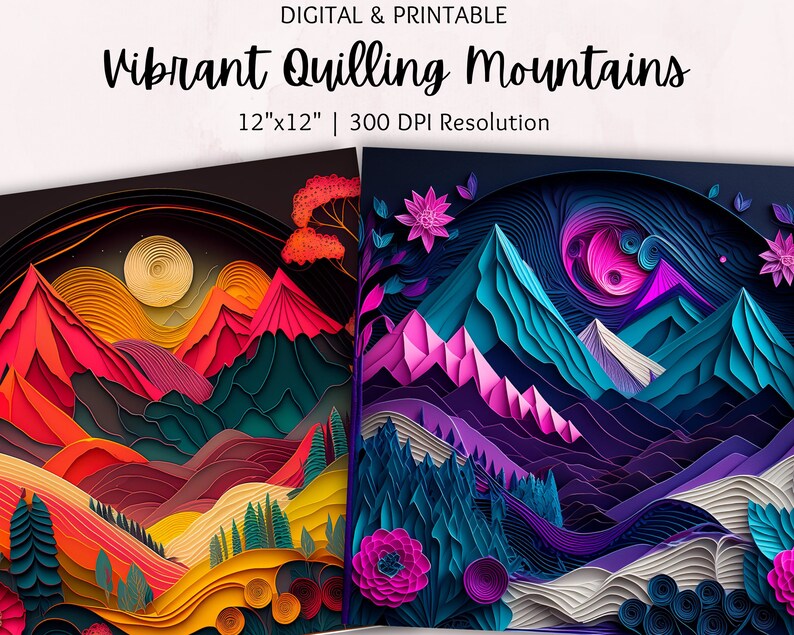 Quilling Vibrant & Colorful Mountains Paper Art | Digital Downloads ...