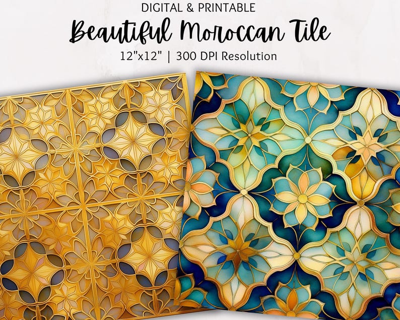 Moroccan Tiles Seamless Digital Paper Pack | Digital Backgrounds ...